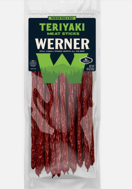Werner Teriyaki Beef Sticks 20 Count - 12" Premium Smoked Jerky ...